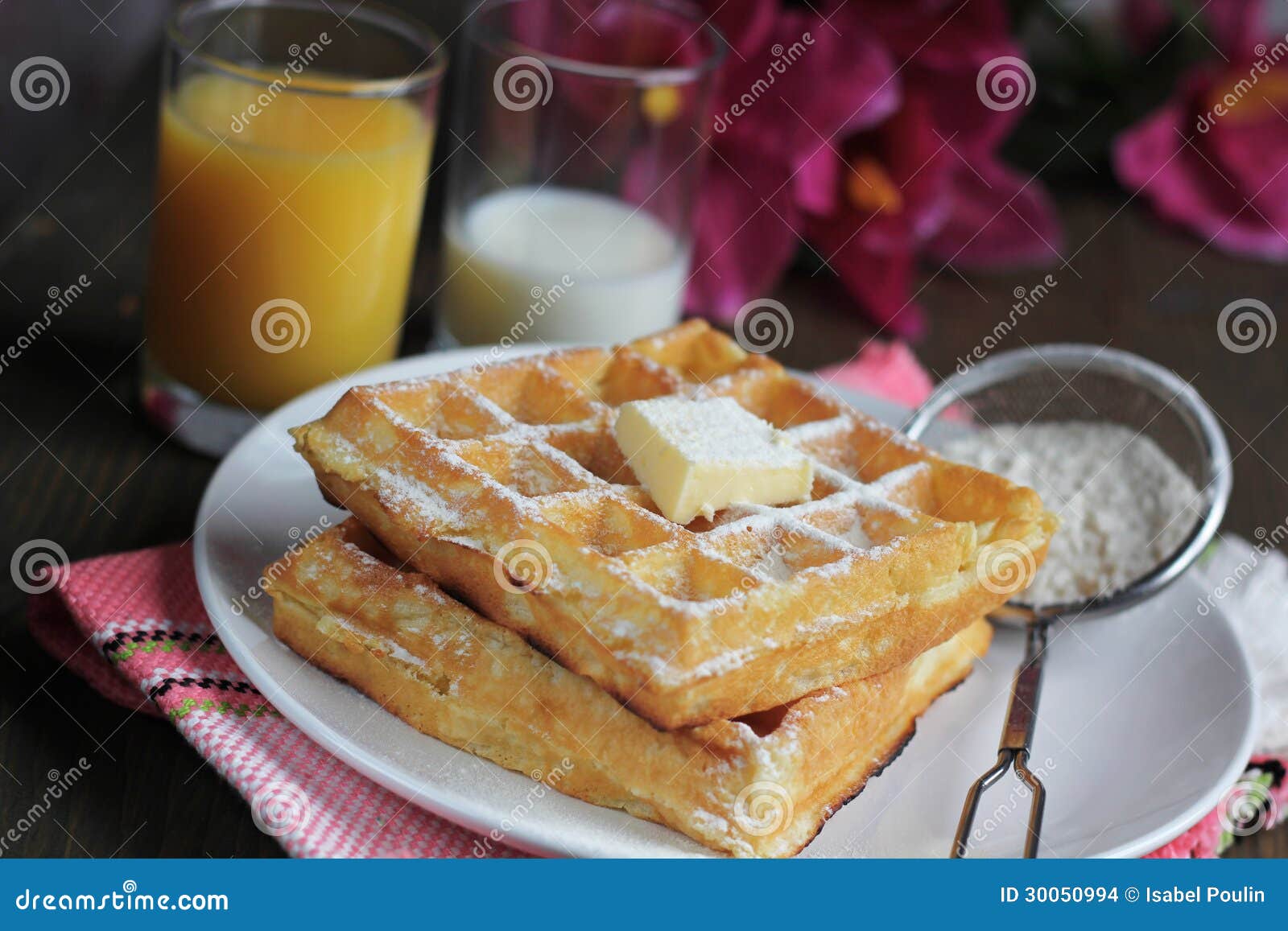 Waffles with powered sugar stock photo. Image of dessert - 30050994