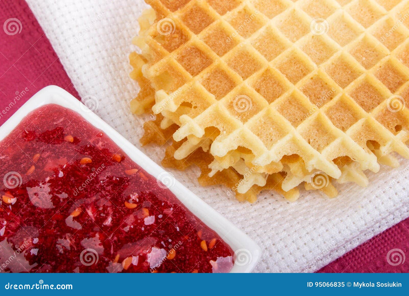 Waffles with Raspberries Jam Stock Image - Image of bakery, sugar: 95066835
