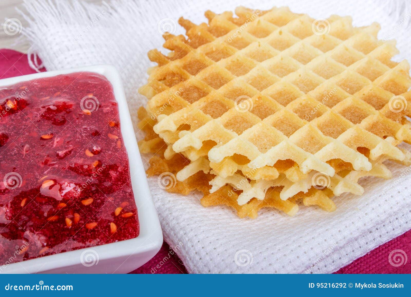 Waffles with Raspberries Jam Stock Photo - Image of sweet, waffle: 95216292