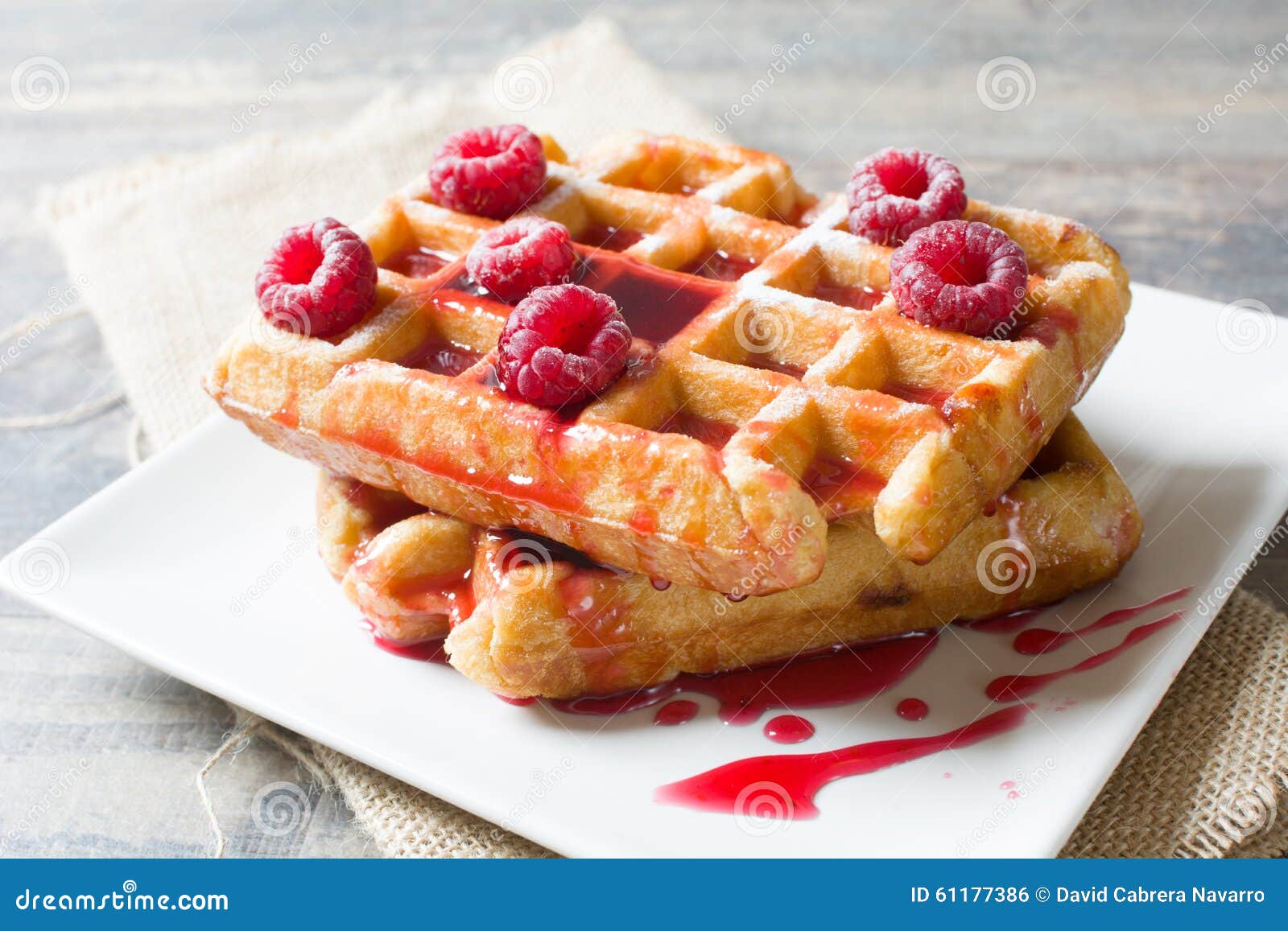 Waffles with raspberries stock photo. Image of brunch - 61177386