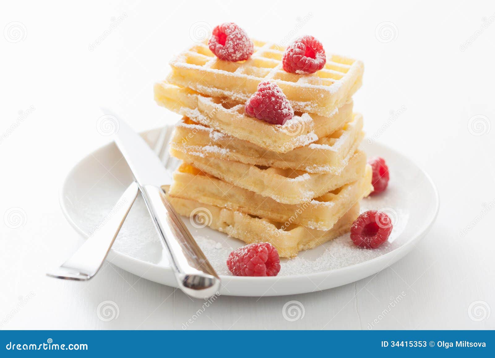 Waffles with Raspberry and Icing Sugar Stock Image - Image of natural ...