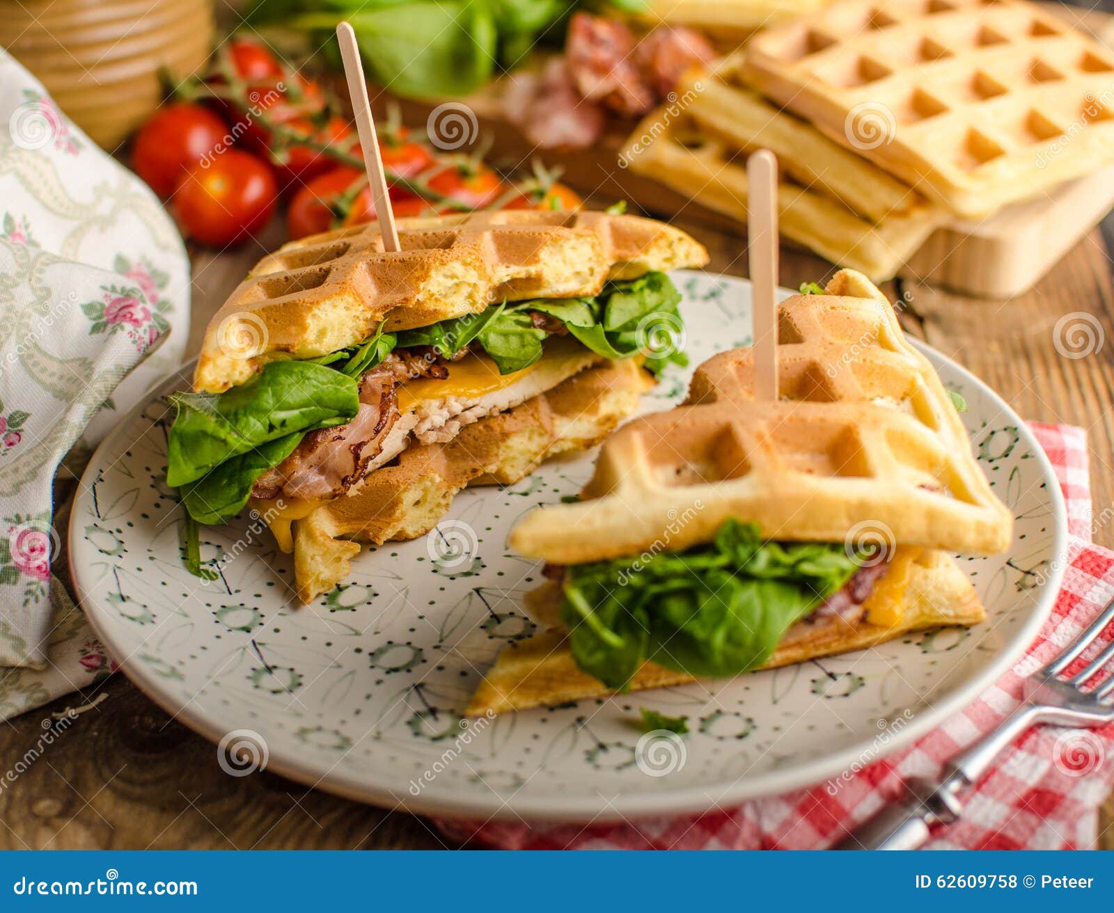 Waffles sandwich stock photo. Image of plate, fast, cherry - 62609758