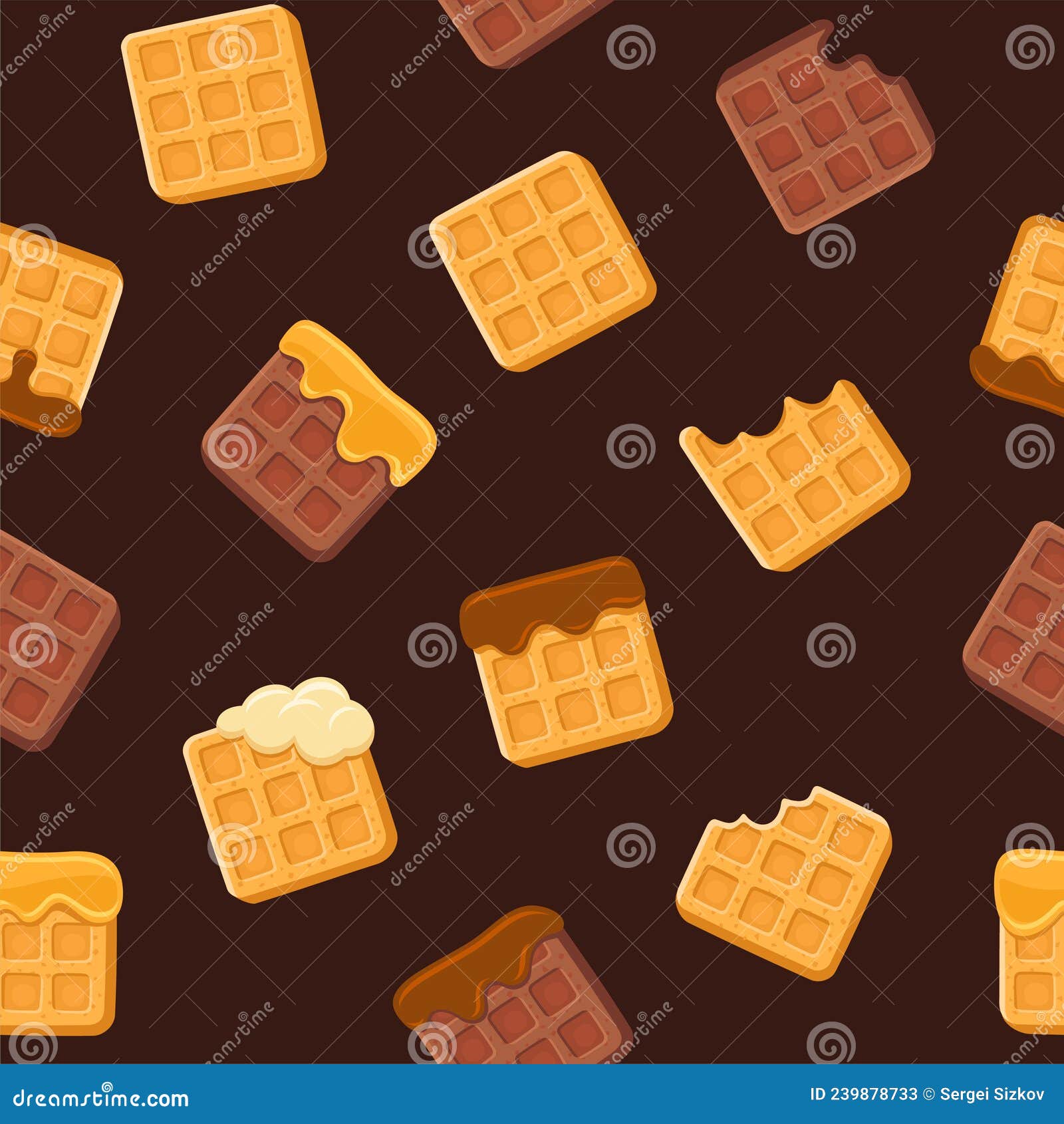 Waffles Seamless Pattern on Chocolate Background. Vector Stock Vector - Illustration of biscuit ...
