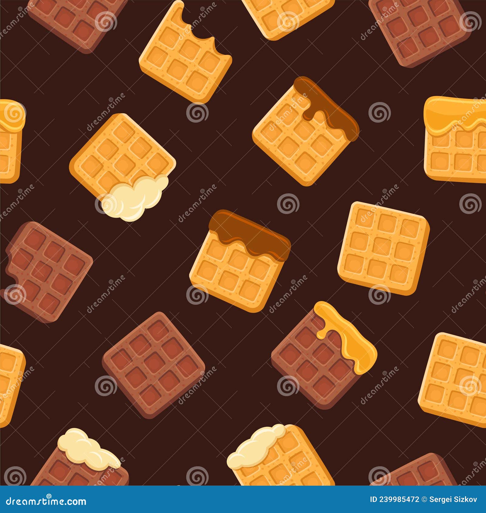 Waffles Seamless Pattern on Chocolate Background. Vector Stock Vector ...
