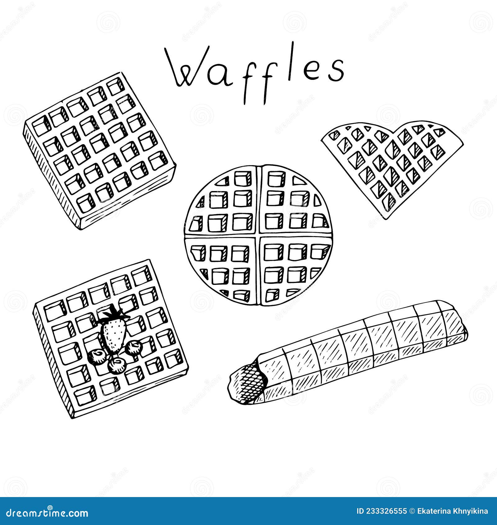 Waffles Set Vector Illustration, Hand Drawing Doodles Stock Vector ...