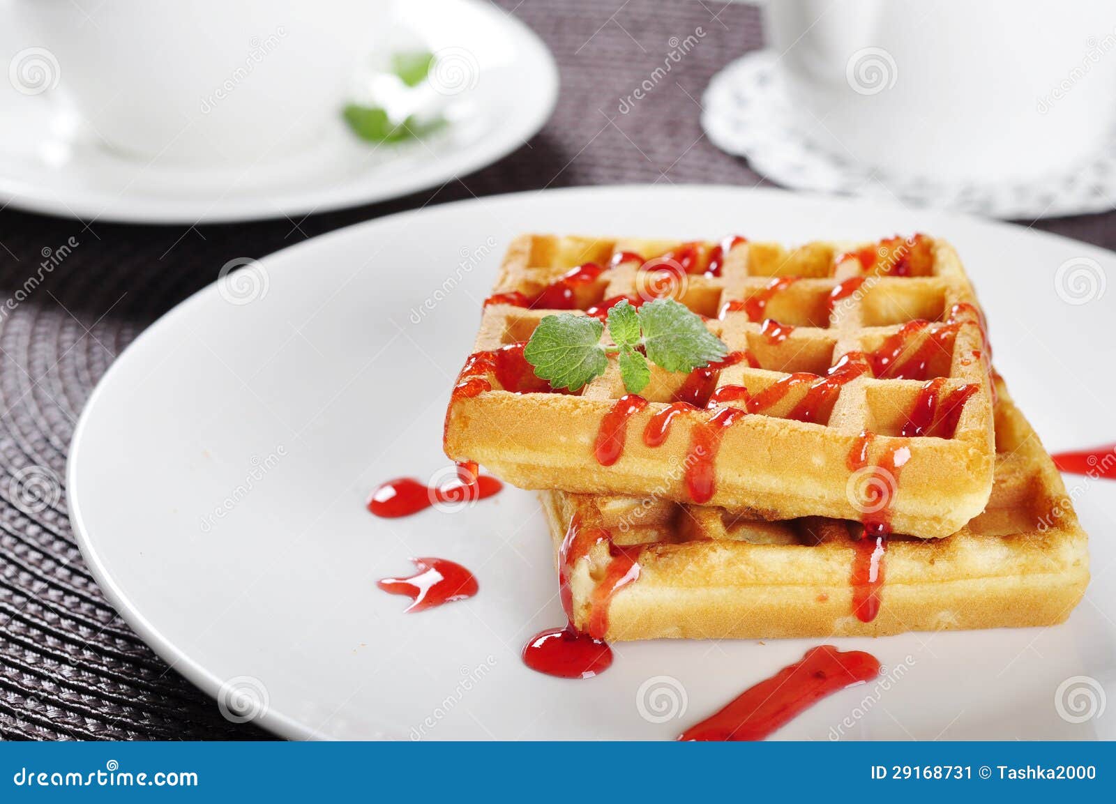 Waffles with Strawberry Jam Stock Image - Image of plate, meal: 29168731