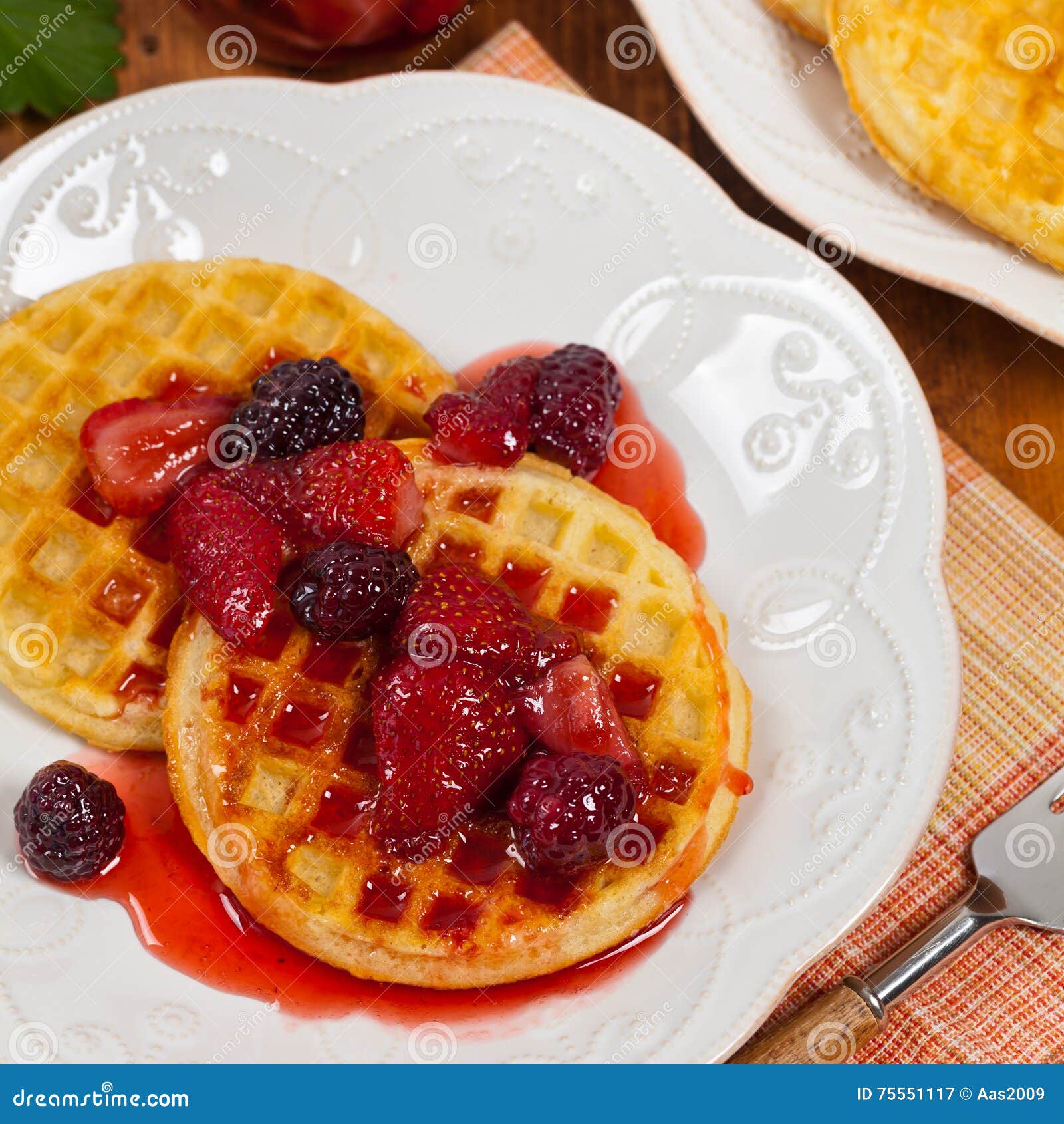 Waffles with Strawberry Syrup Stock Image - Image of homemade ...