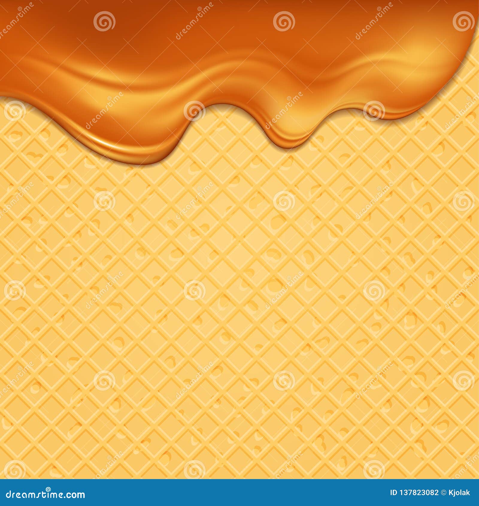 Waffles Surface on Which a Glossy Stream of Golden Caramel Flows ...