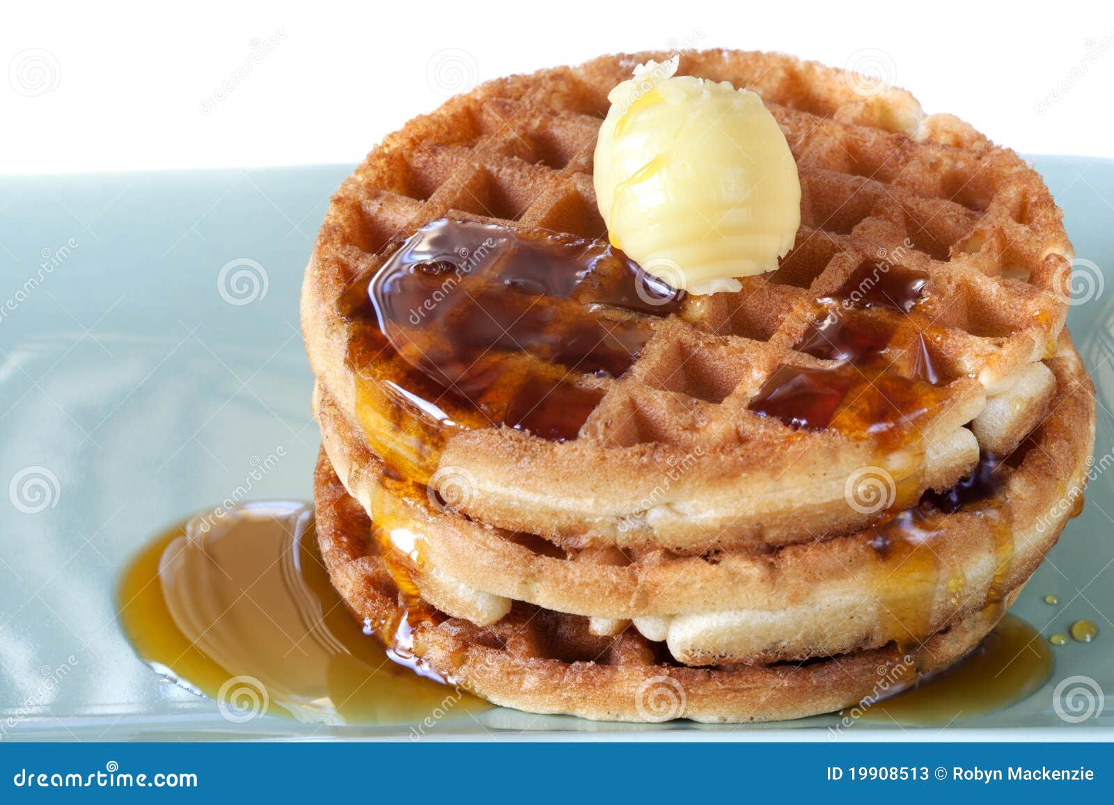 Waffles with Syrup and Butter Stock Image - Image of toasted, three ...