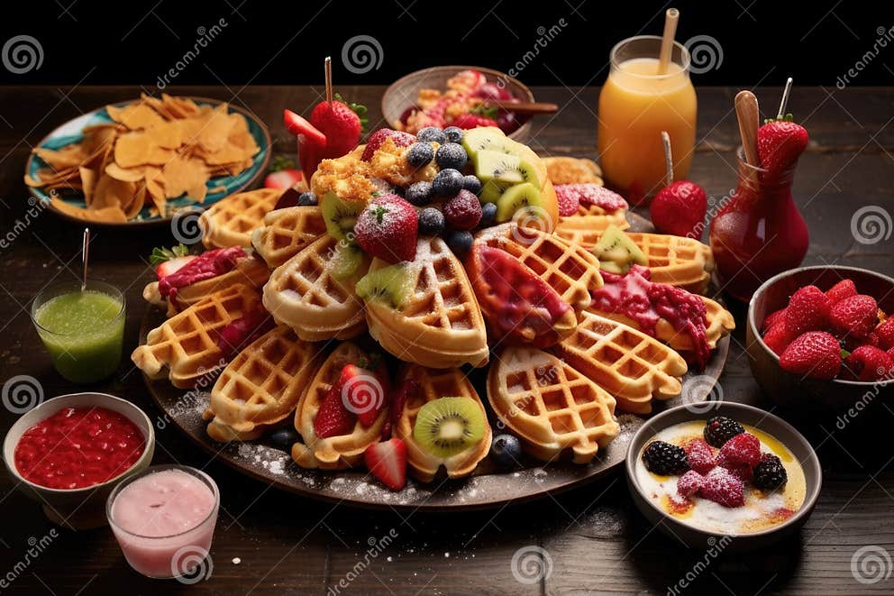Waffles with Toppings Like Fruit and Syrup Stock Image - Image of ...