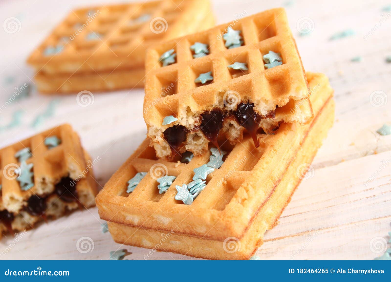 Waffles with Turquoise Stars Stock Image - Image of crispy, stack ...