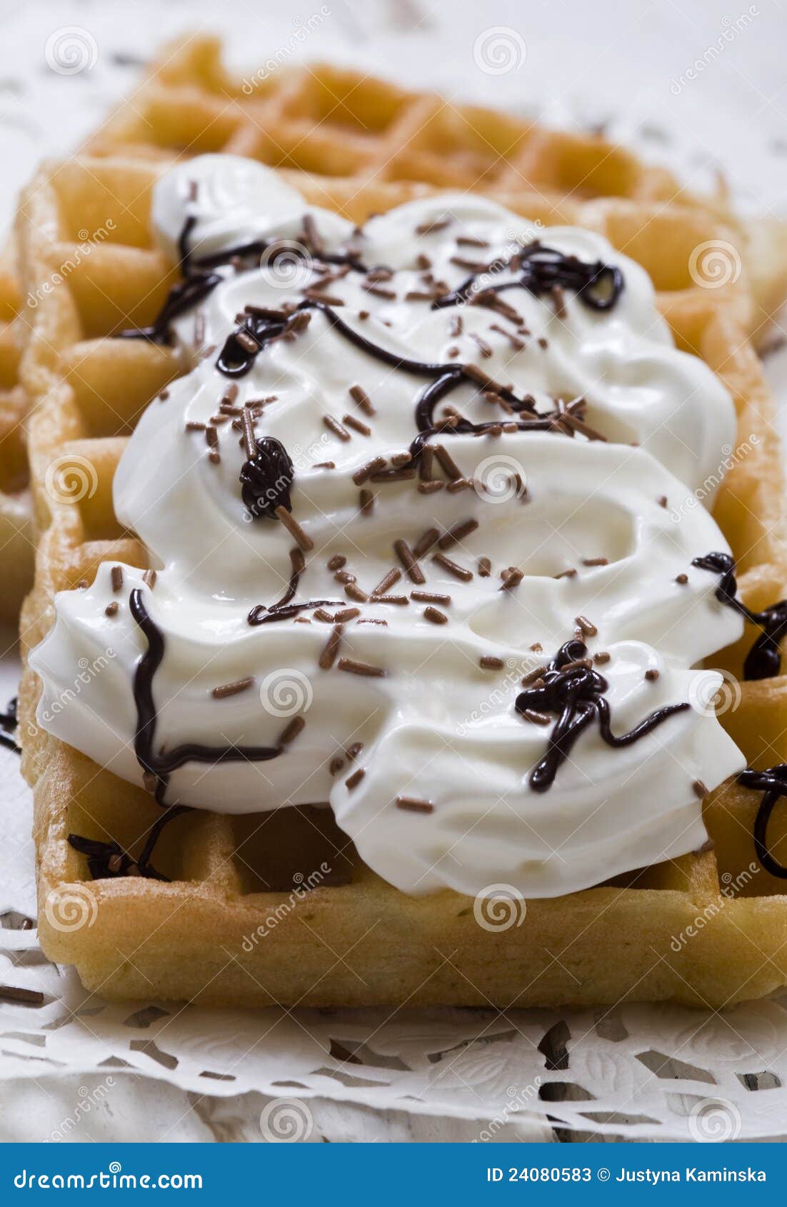 Waffles with whipped cream stock image. Image of waffle - 24080583