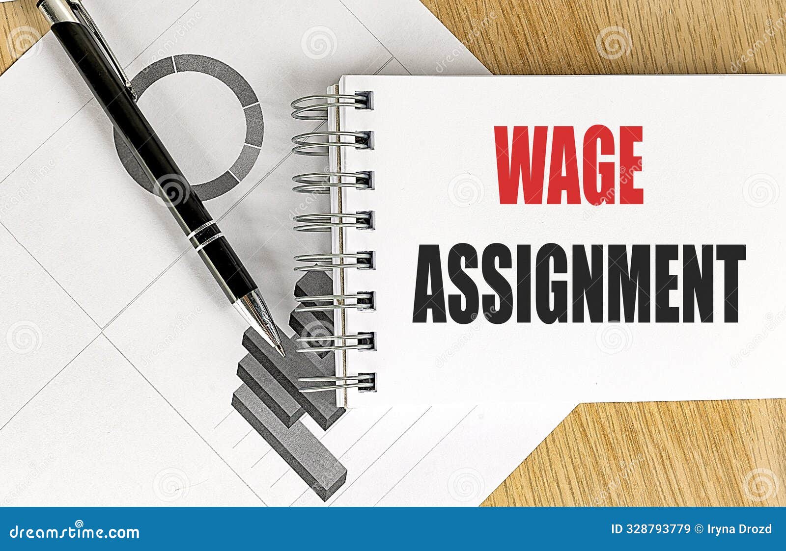 WAGE ASSIGNMENT Text on Notebook with Chart on Wooden Background Stock ...