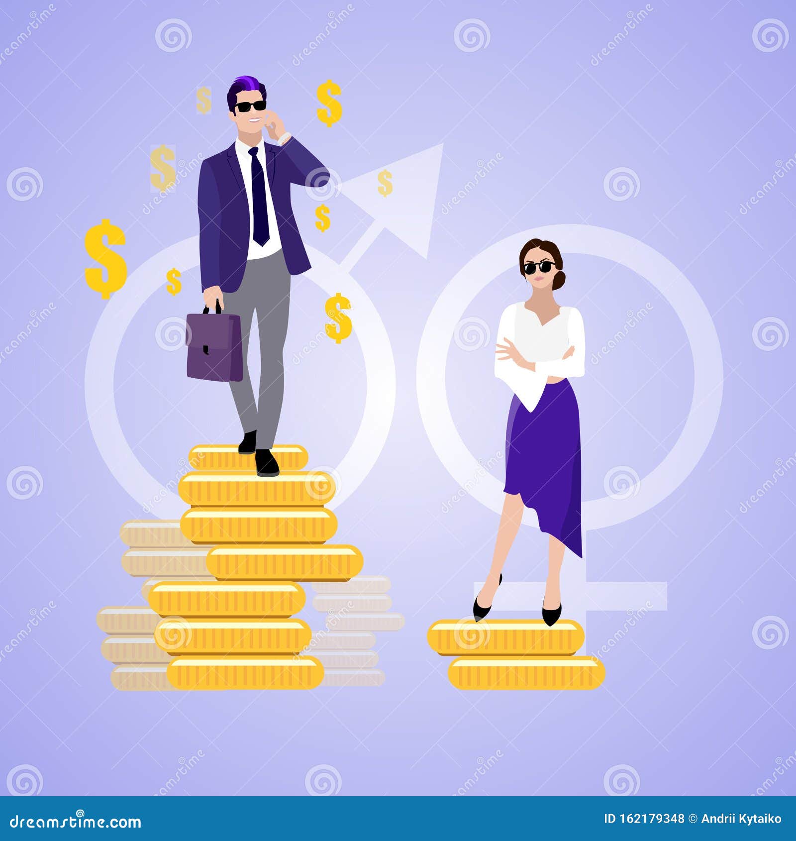 Wage Woman And Man Gender Discrimination Salary Stock Vector