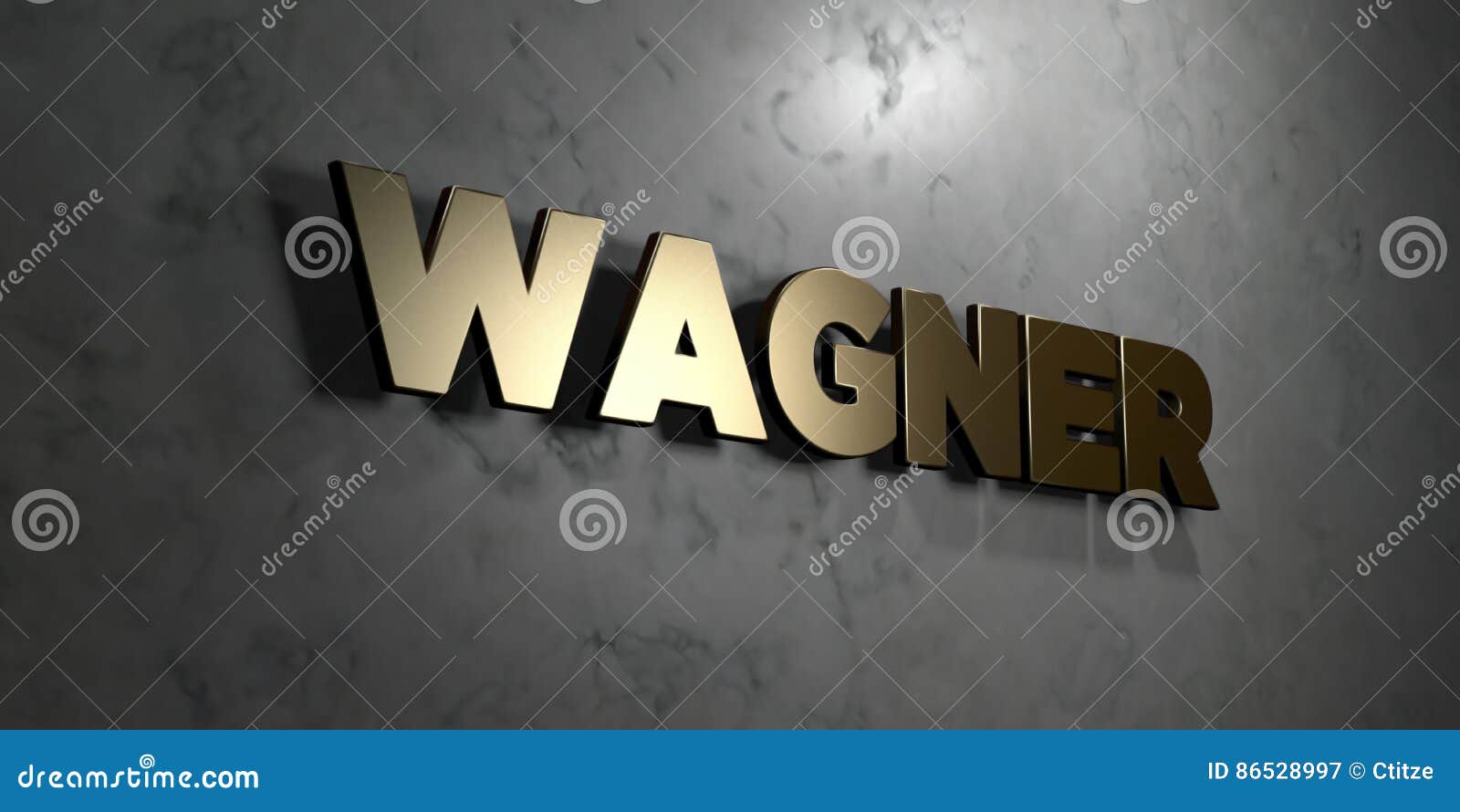 Wagner - Gold Sign Mounted on Glossy Marble Wall - 3D Rendered Royalty ... Wagner - Gold Sign Mounted on Glossy Marble Wall - 3D Rendered Royalty ...