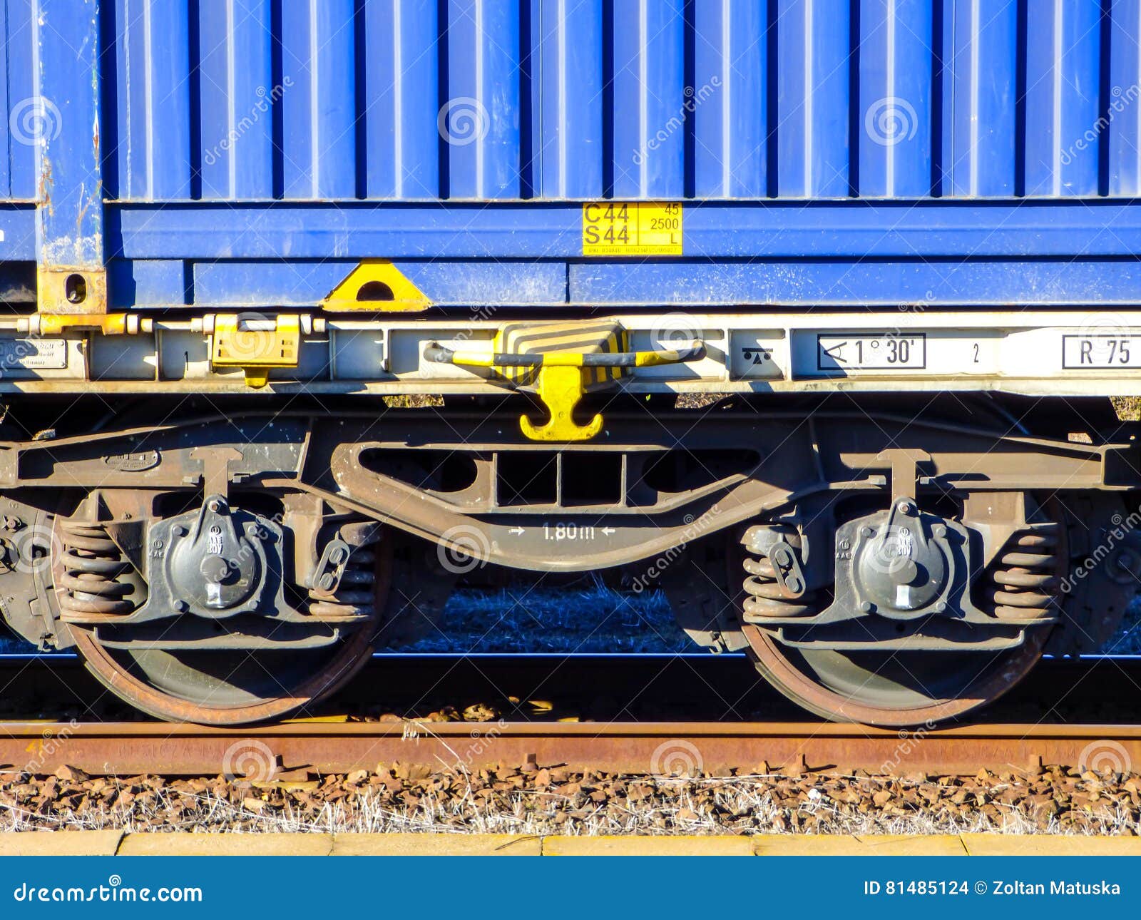 Wagon of Freight Train Blue Container Stock Photo - Image of vehicle ...