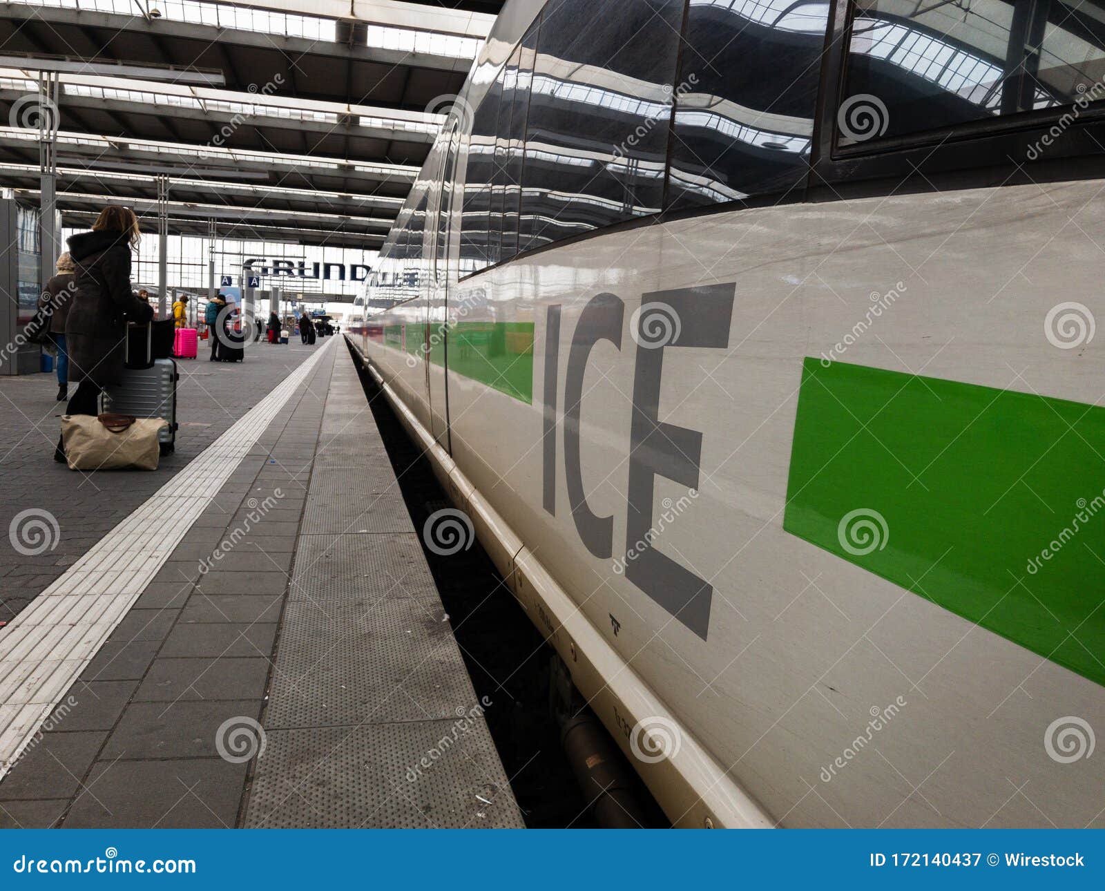 Wagon of a German ICE with the ICE-Logo and Green Stripes Editorial ...