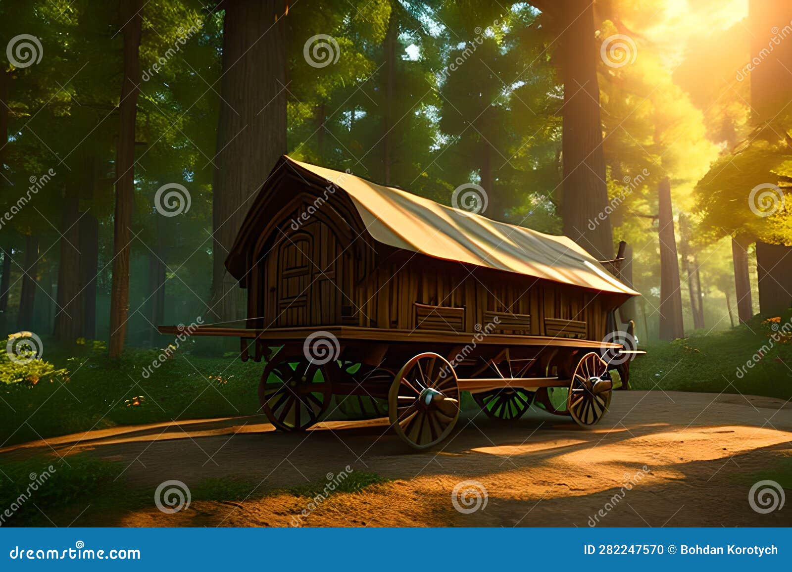A Wagon in the Middle of a Fairy-tale Forest Stock Illustration ...