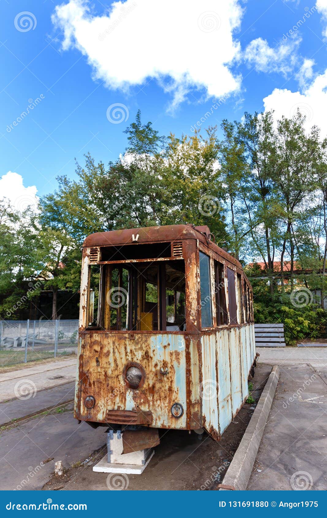 Wagon of Old Rusty Destroyed Tram Outdoors Stock Photo - Image of ...
