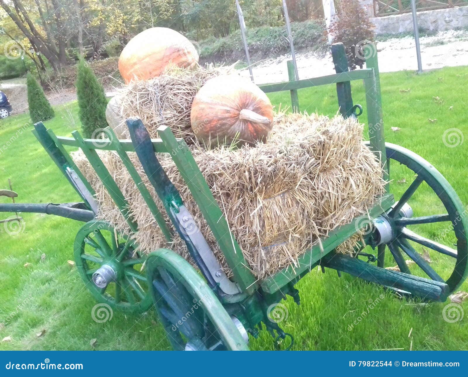 Wagon stock photo. Image of rural, straw, pupkens, wagon - 79822544
