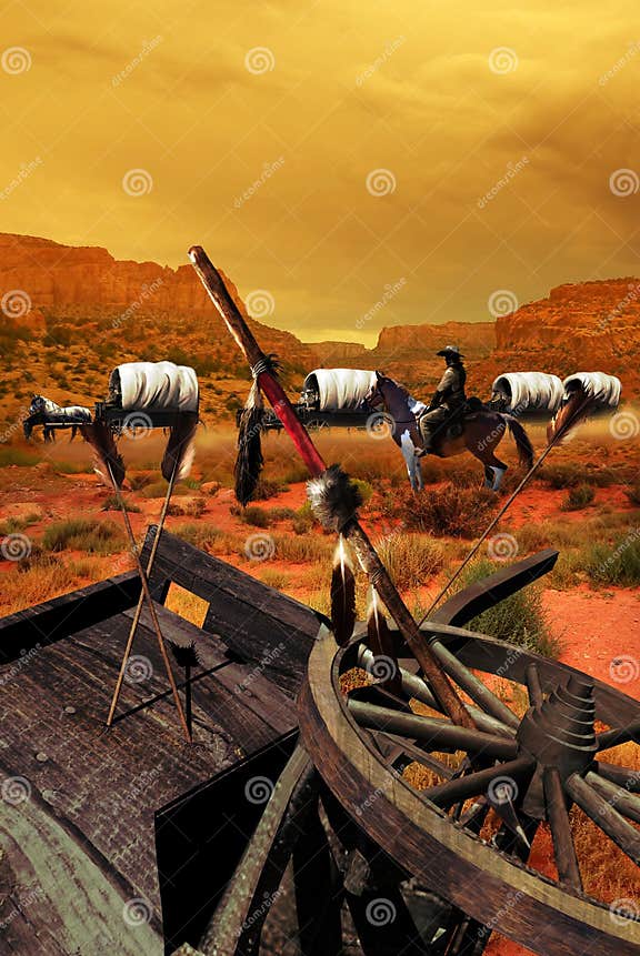 Wagon train after attack stock illustration. Illustration of cross ...