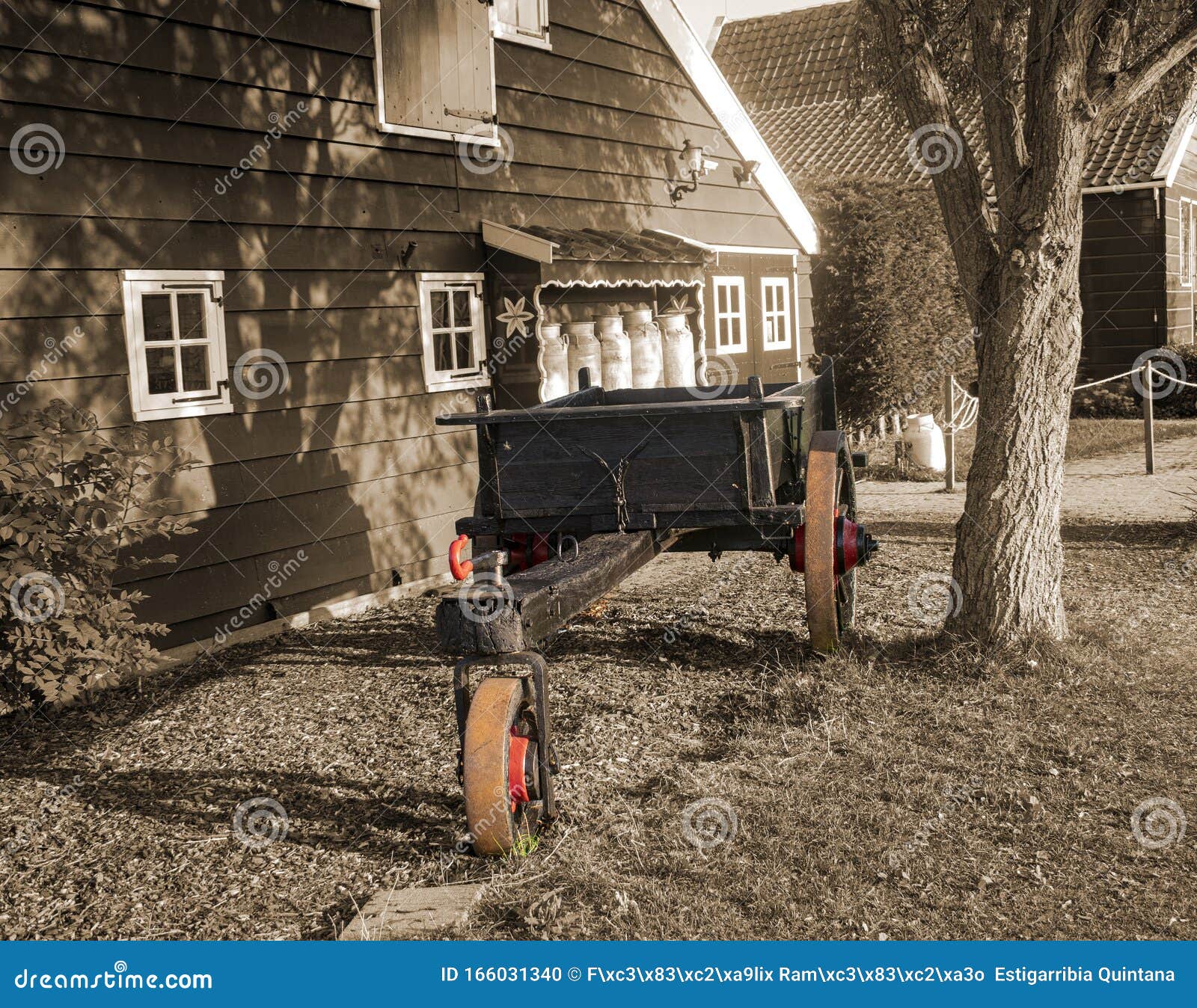 Wagon Under a Tree in Sepia Landscape Stock Photo - Image of black ...