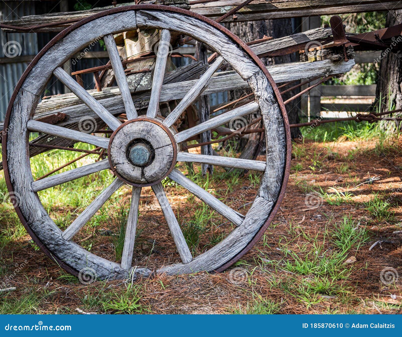 An Old Wooden Rusty Waggon Wheel Stock Photo - Image of retro, handmade ...