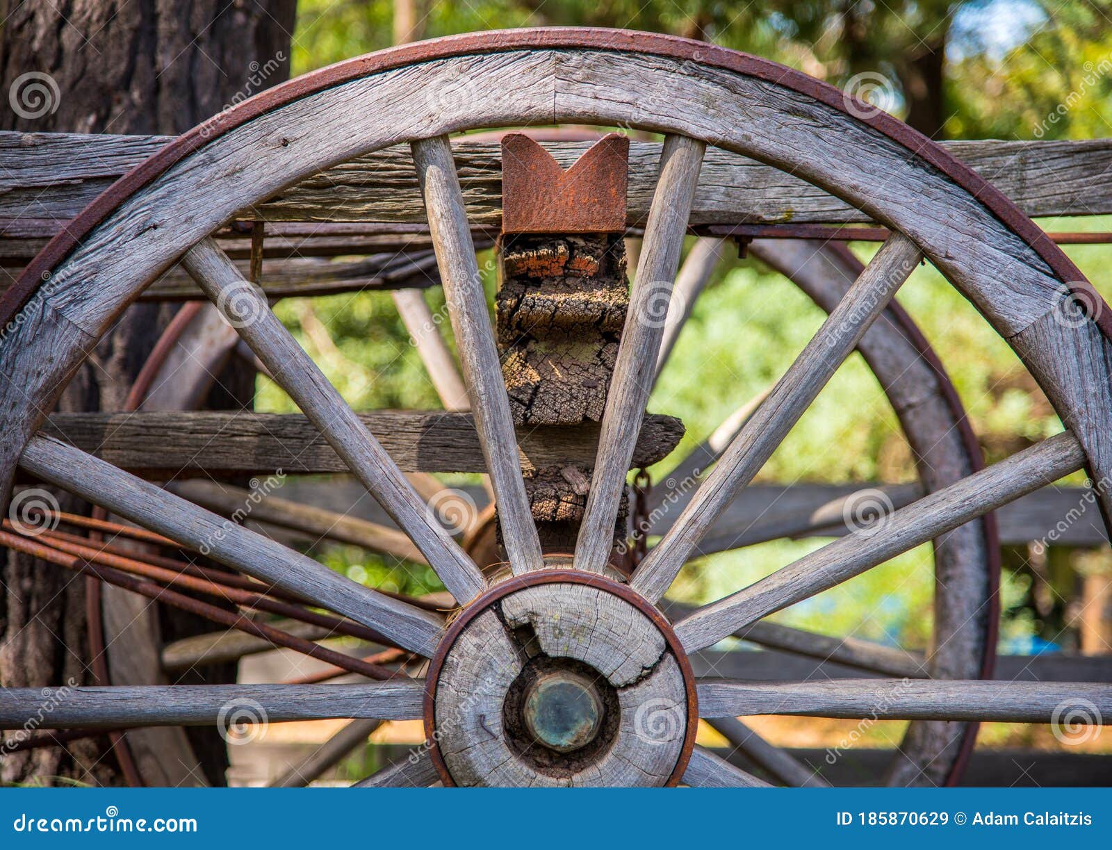 An Old Wooden Rusty Waggon Wheel Stock Image - Image of round ...