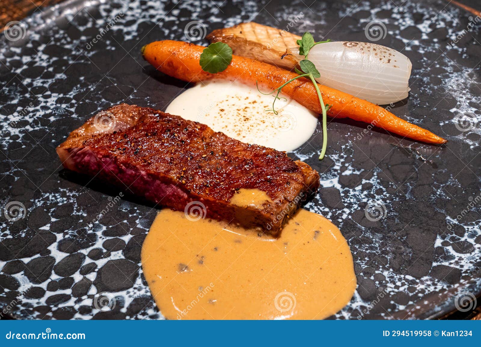 Wagyu Ribeye Steak with Grilled Vegetable Stock Photo - Image of dinner ...
