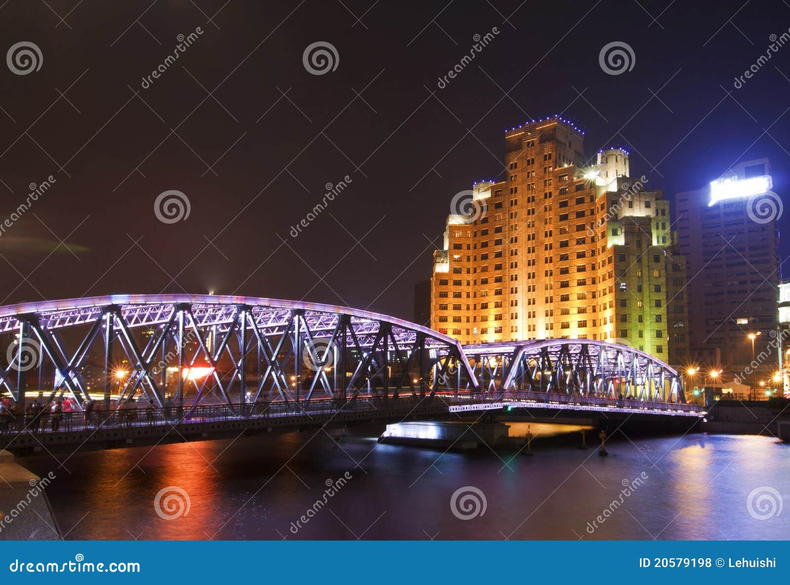 Waibaidu Bridge, Shanghai, China Stock Photo - Image of bridge, dark ...