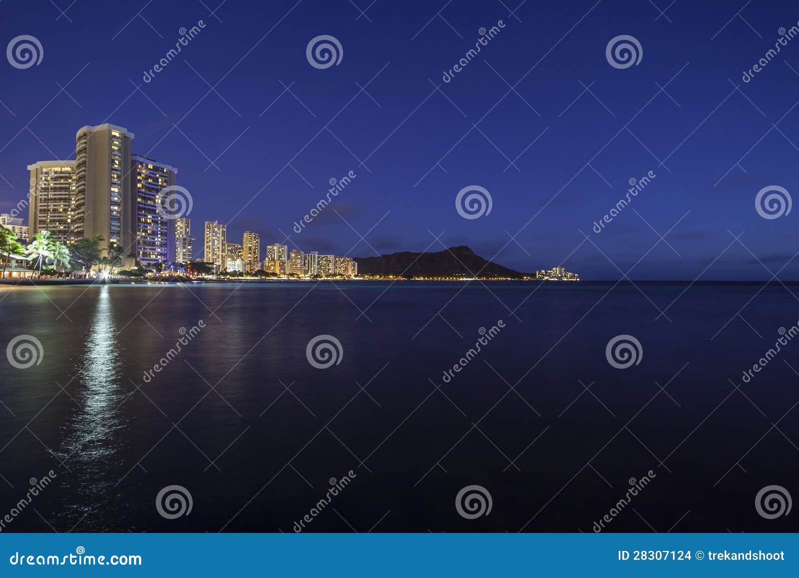 Waikiki Beach Honolulu Hawaii Night Stock Photo - Image of diamond ...