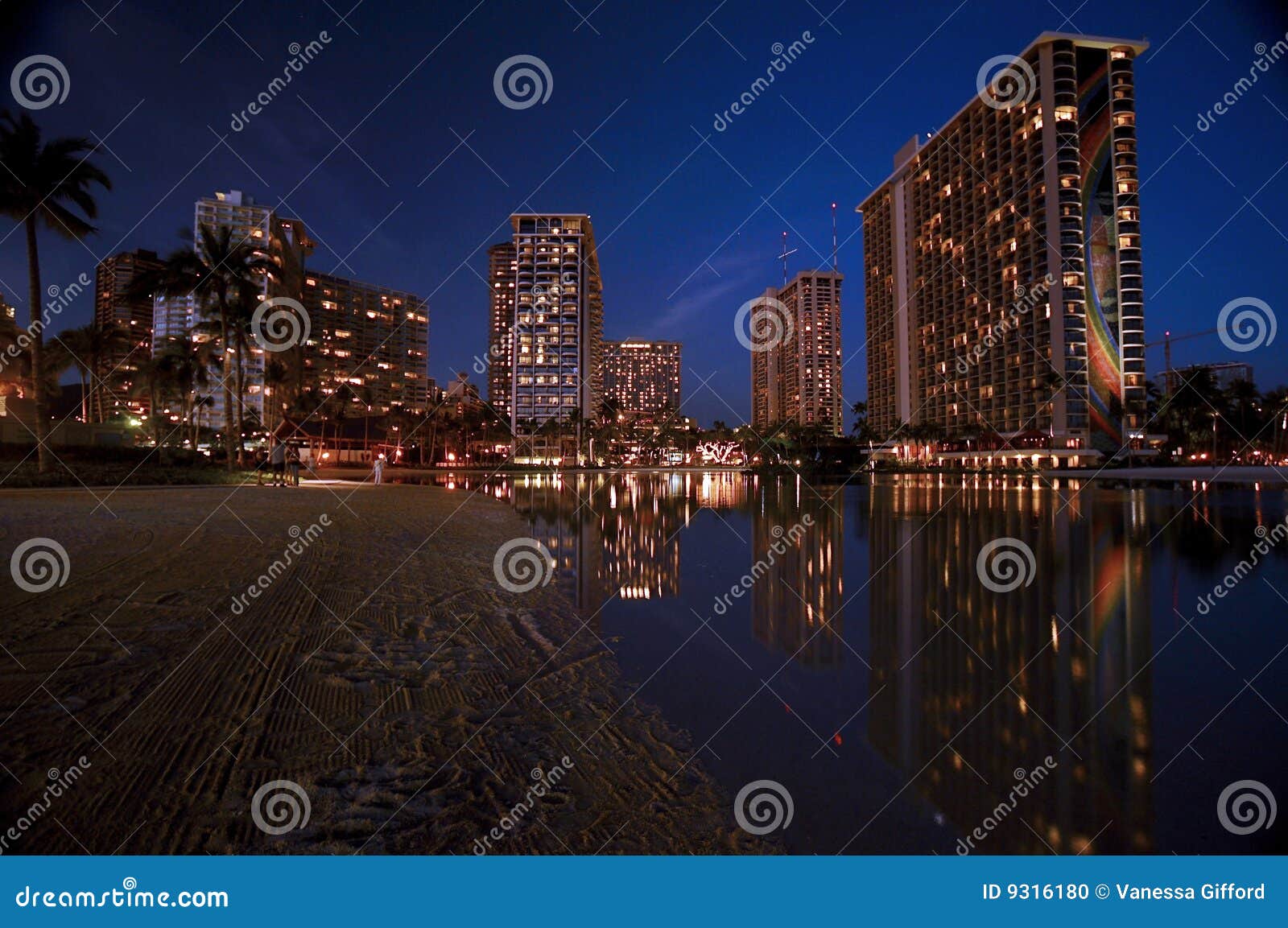 Waikiki, Hawaii at night stock photo. Image of relaxing - 9316180