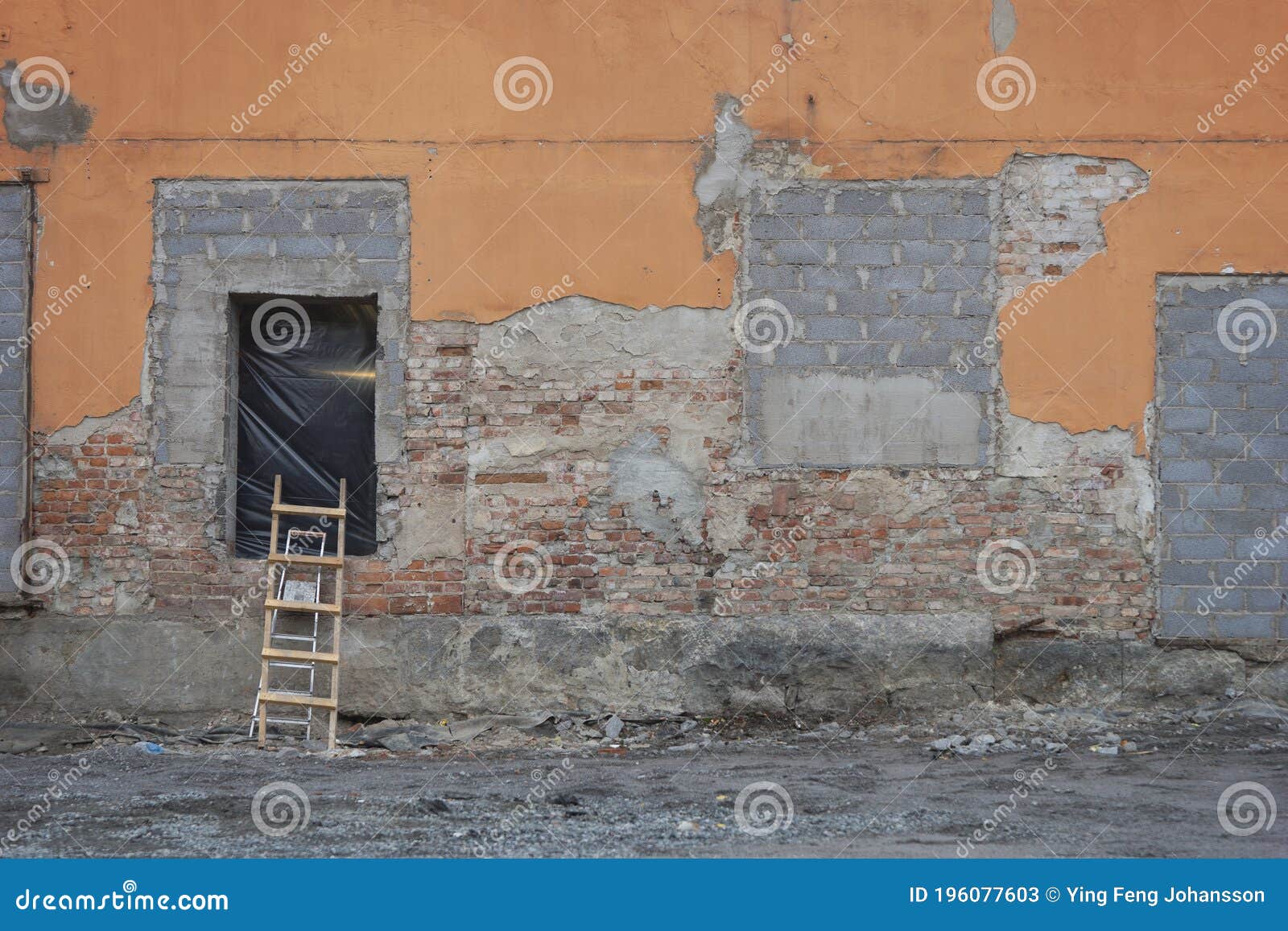 Waill of Demolished Building at Construction Site Stock Image - Image ...