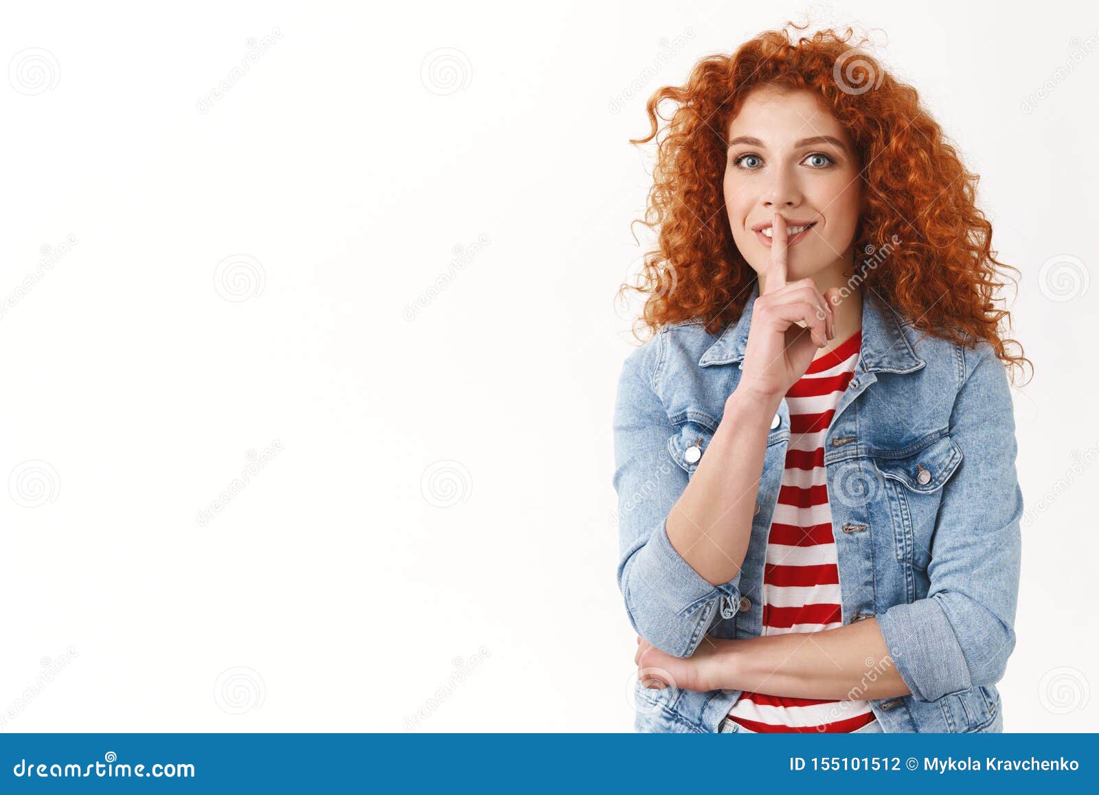 Waist Up Happy Redhead Curly Cheerful Feminine Woman Hiding Interesting