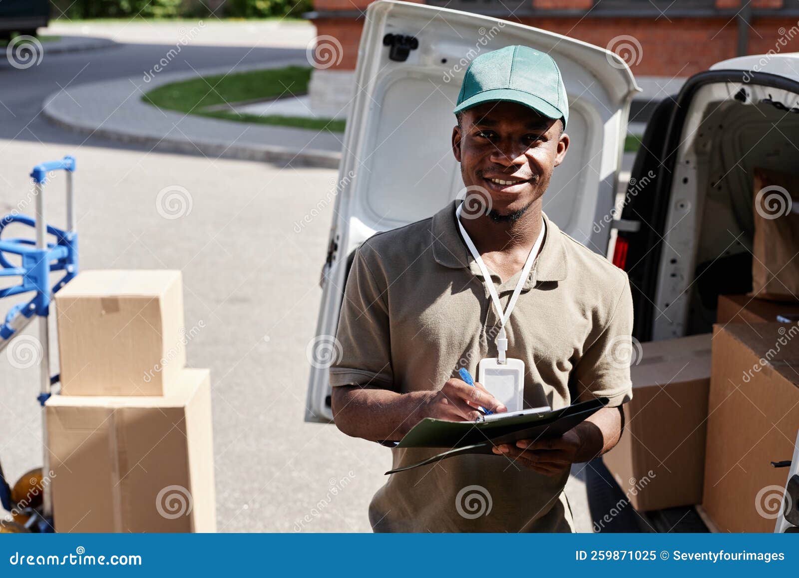 Black Man Doing Deliveries stock image. Image of mail - 259871025