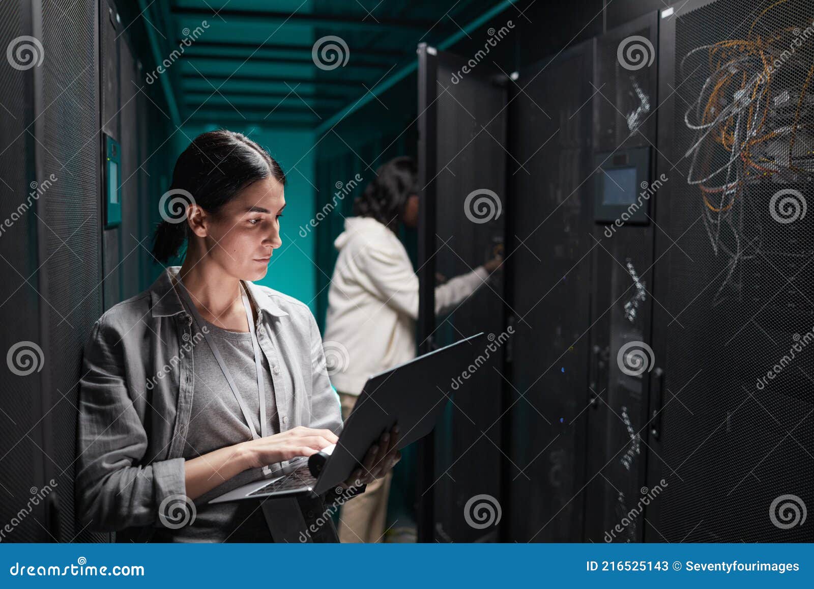 Two Women Working in Data Center Stock Image - Image of industry ...