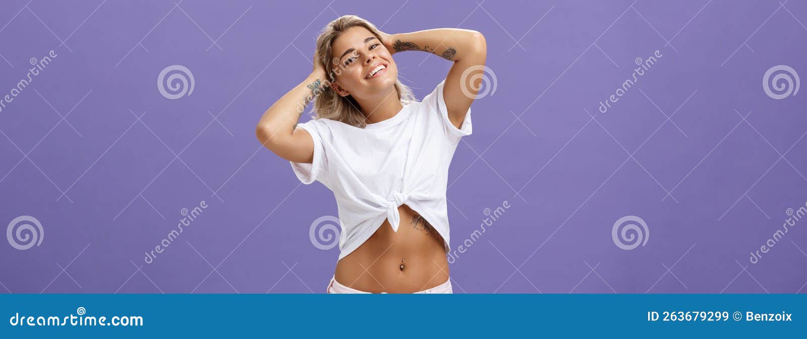 Waist Up Shot Of Creative Carefree And Happy Good Looking Young Tanned