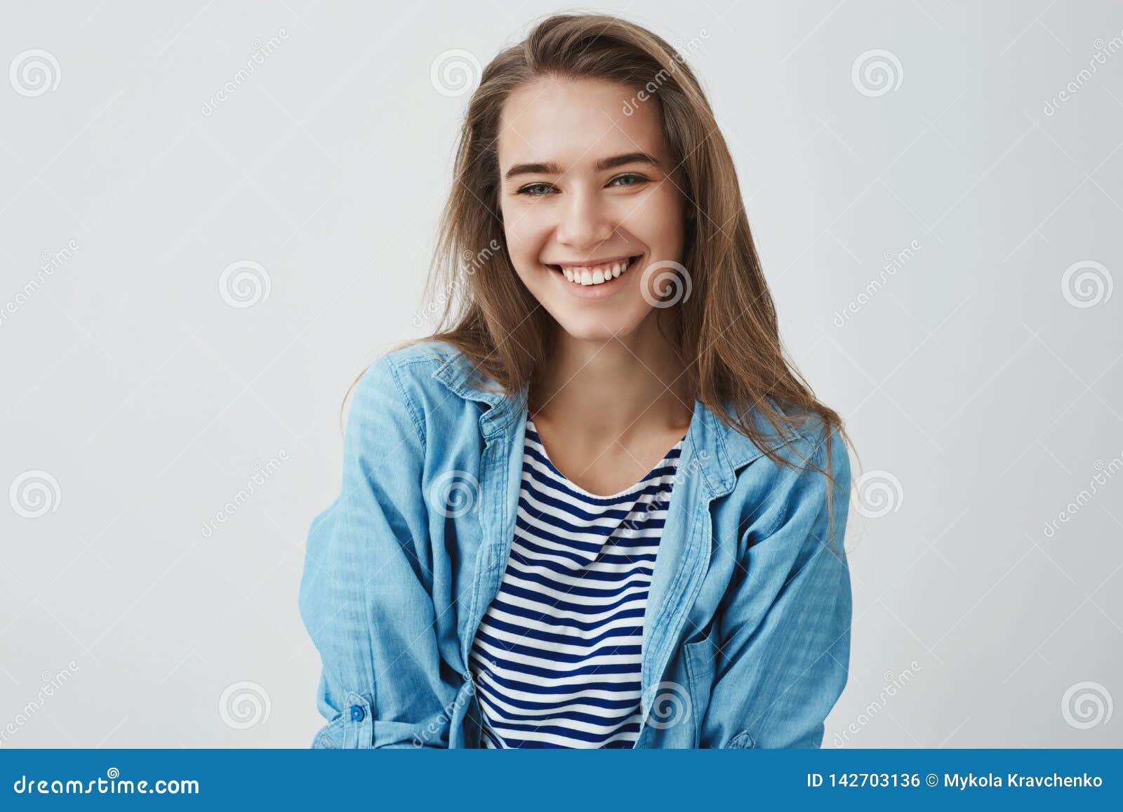 Waist Up Shot Tender Carefree Friendly Looking Modern Gorgeous European