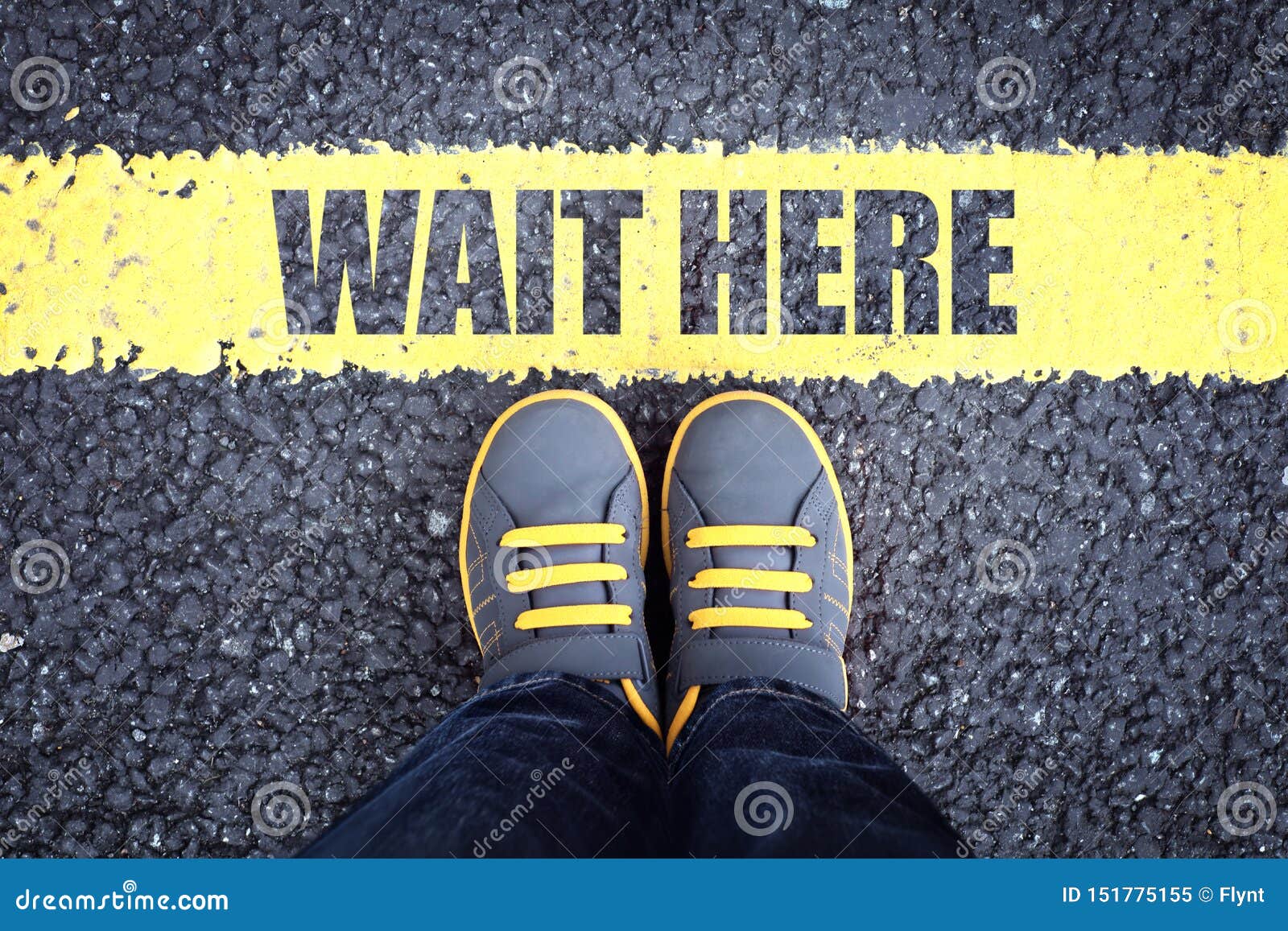 Wait Here Feet Behind Waiting Line Stock Image - Image of feet ...