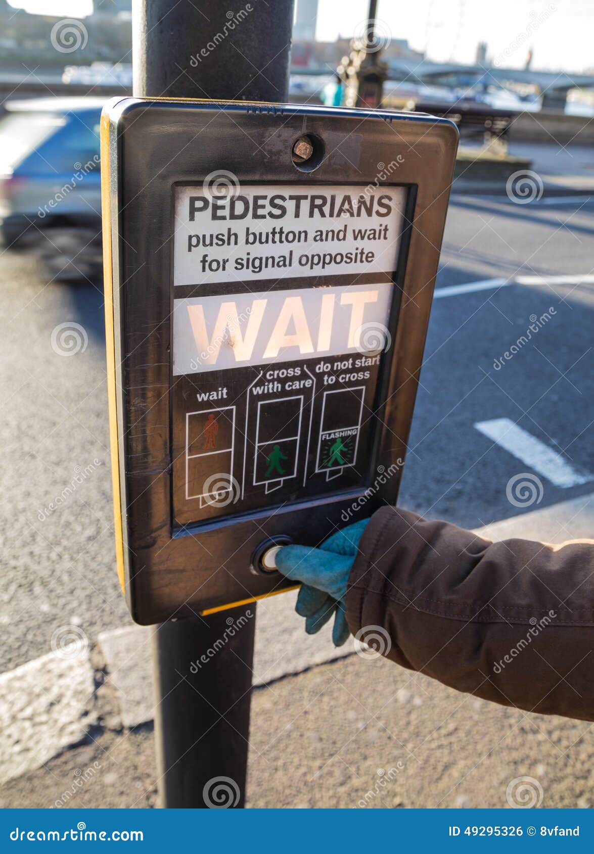 Wait Plate is Operated at a Traffic Light Stock Photo - Image of back ...