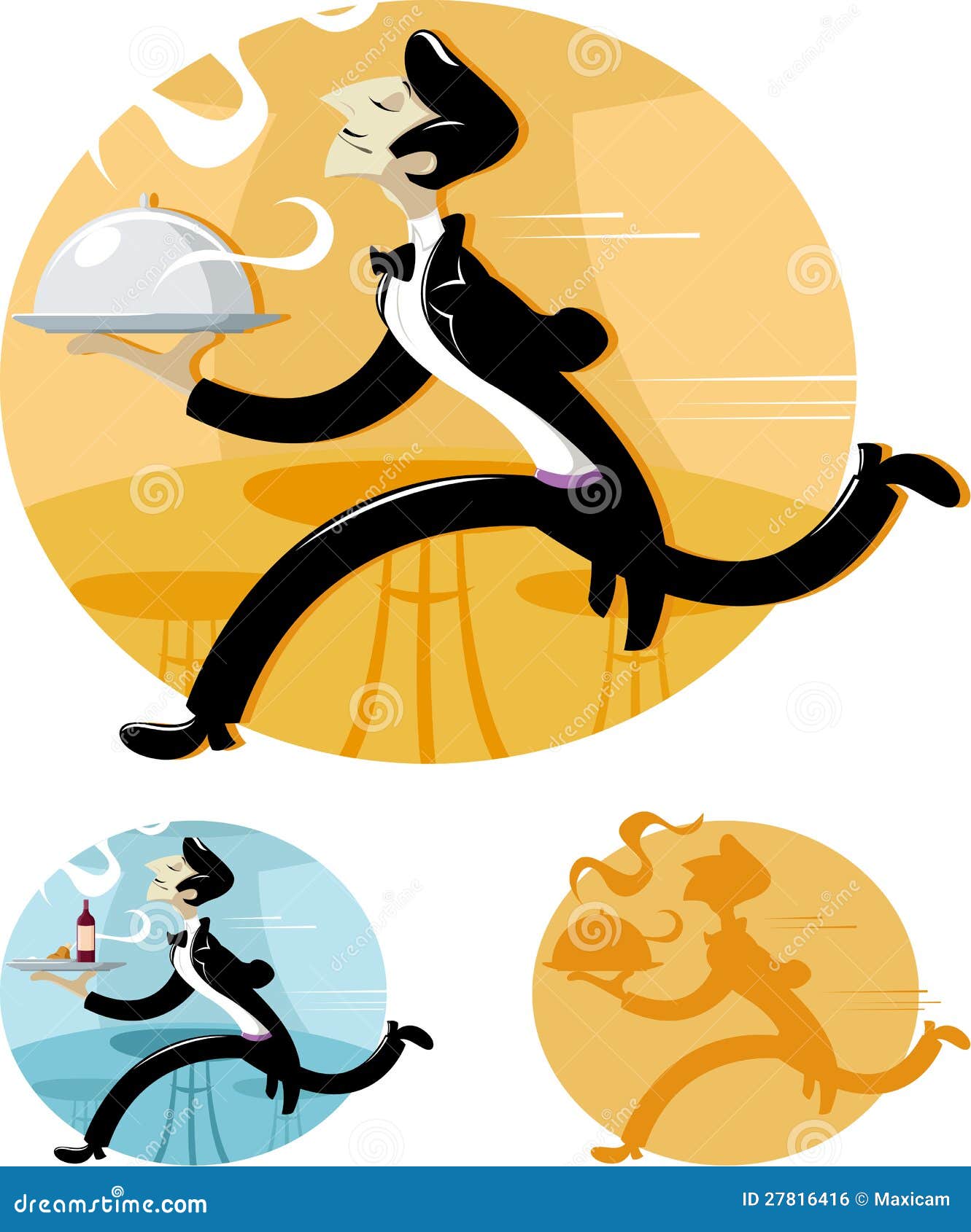 Smiley 3D Waiter Cartoon Illustration Showing Running Poses Royalty ...