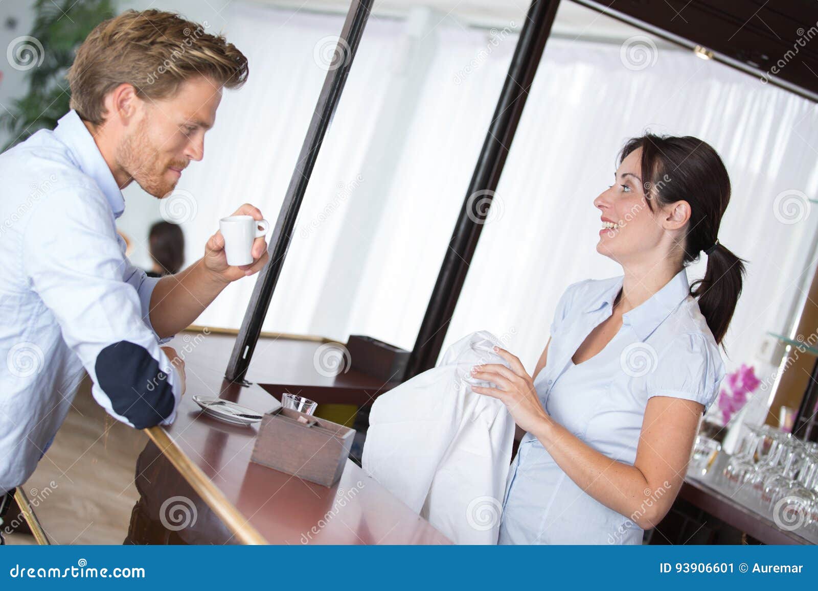 Waiter at Bar To Client in Cafe Stock Image - Image of occupation ...