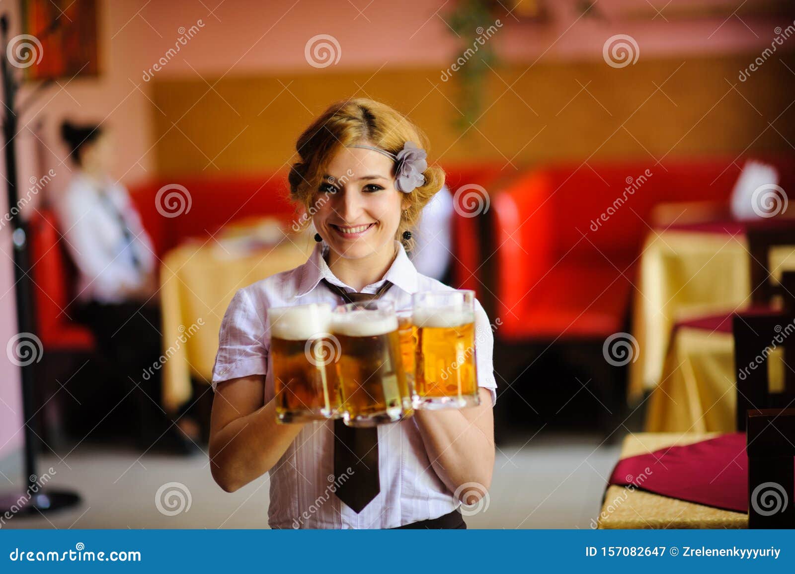 Waiter with Beer in the Hands Stock Image - Image of restaurant ...