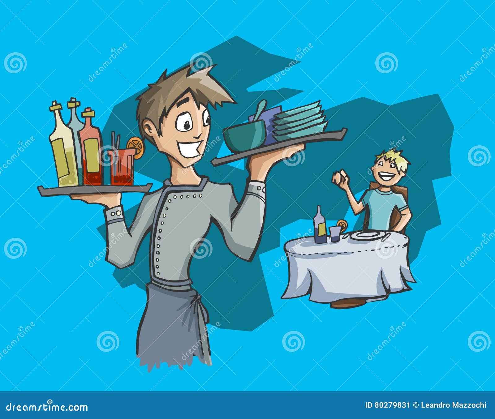 Waiter Carrying Drinks And Dishes Cartoon Vector | CartoonDealer.com ...