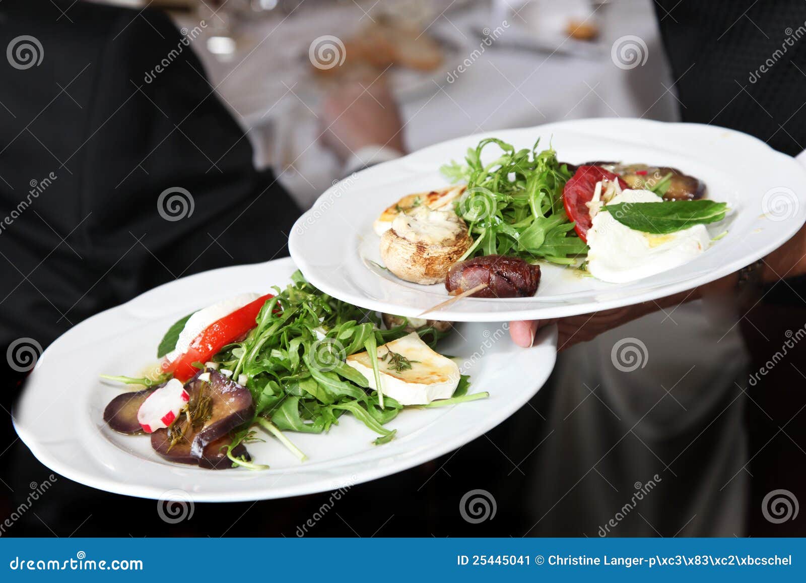 Waiter Carrying Plates of Starters Stock Image - Image of appetizer ...