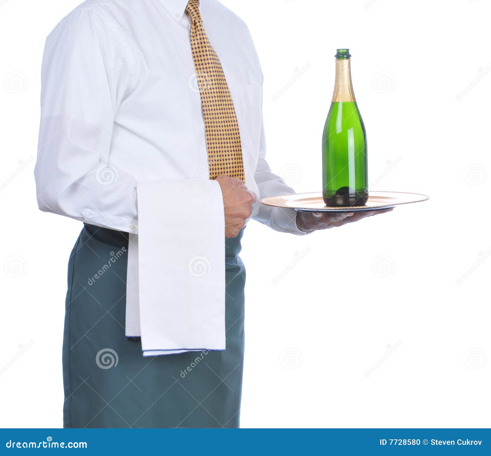 Waiter with Champagne Bottle on Tray Stock Photo - Image of service ...