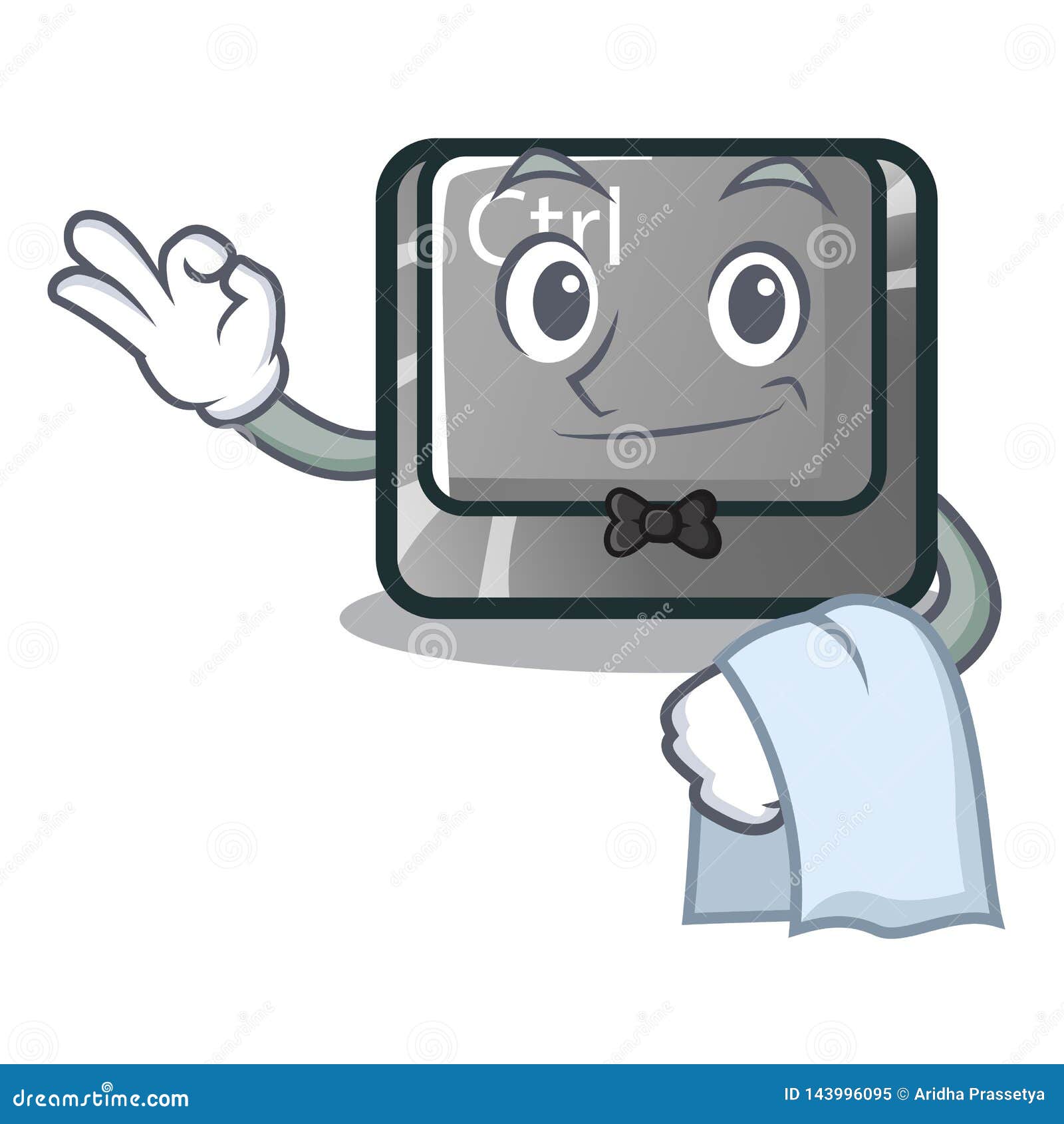 Waiter Character Ctrl Button Attached On Computer Stock Vector