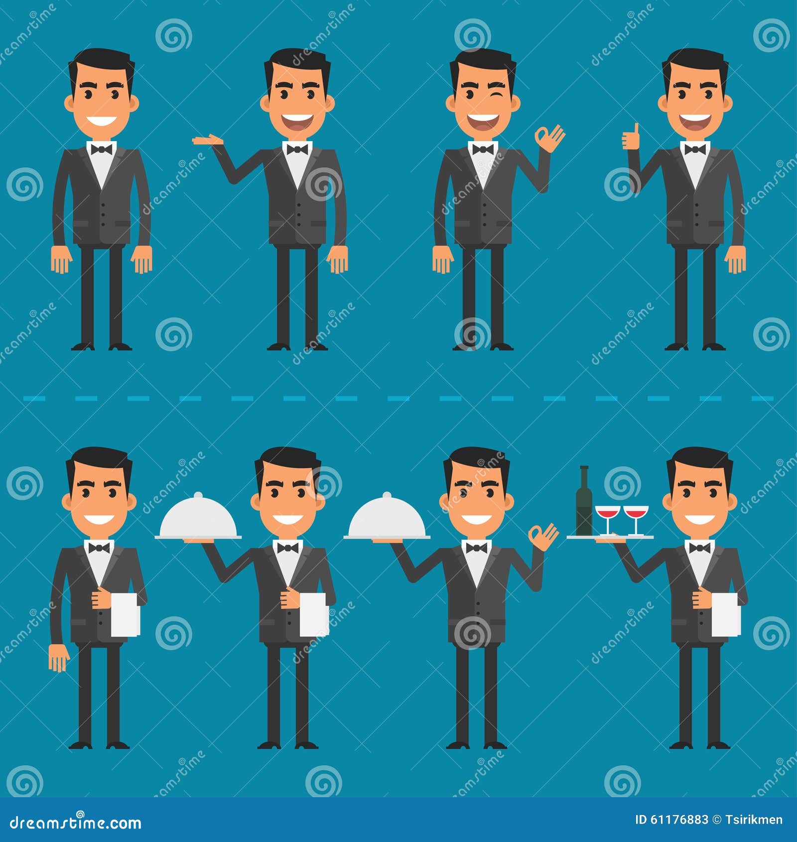 Waiter Character in Various Poses Stock Vector - Illustration of food ...
