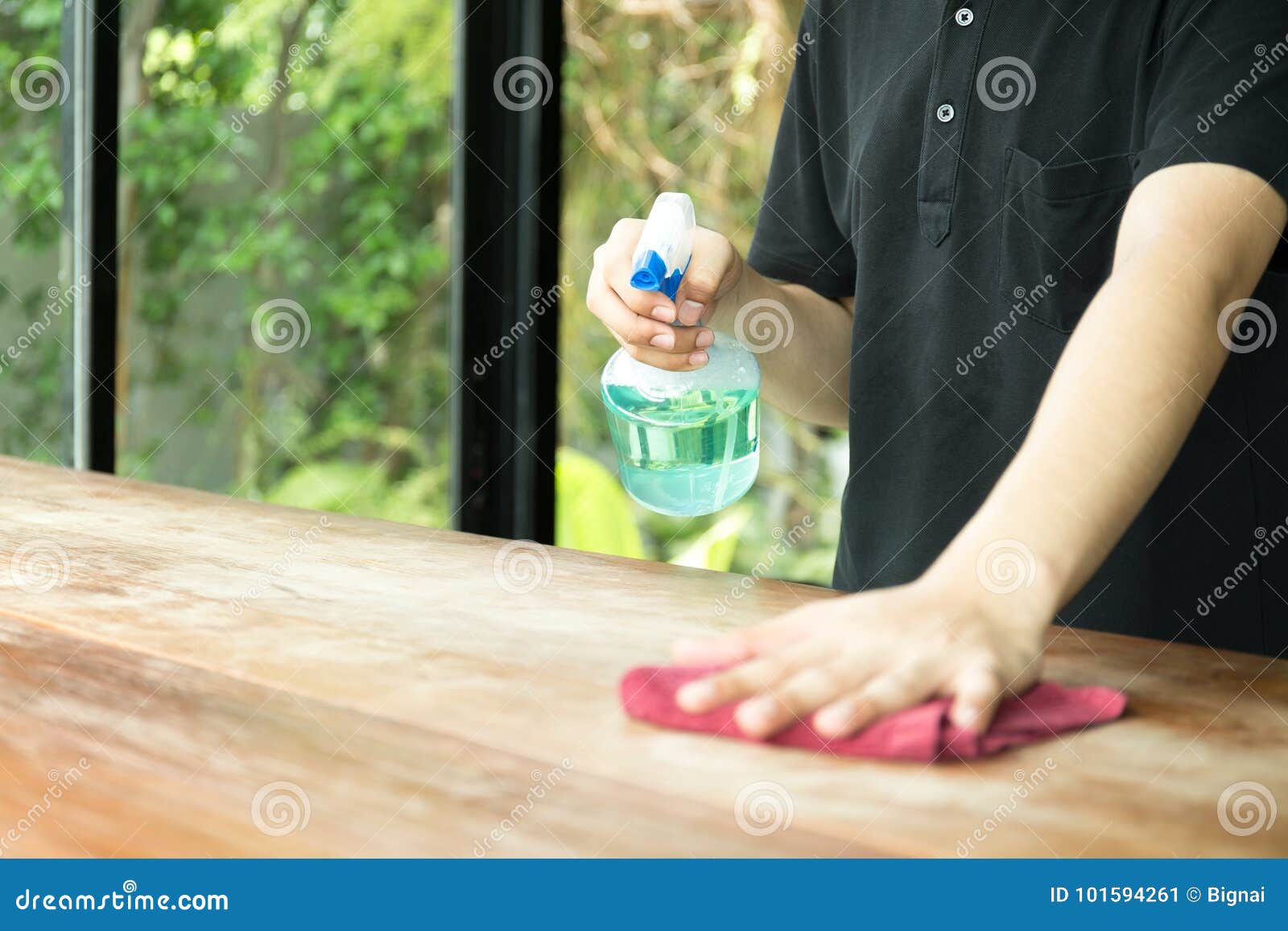 Waiter Cleaning the Table with Spray Disinfectant Stock Image - Image ...