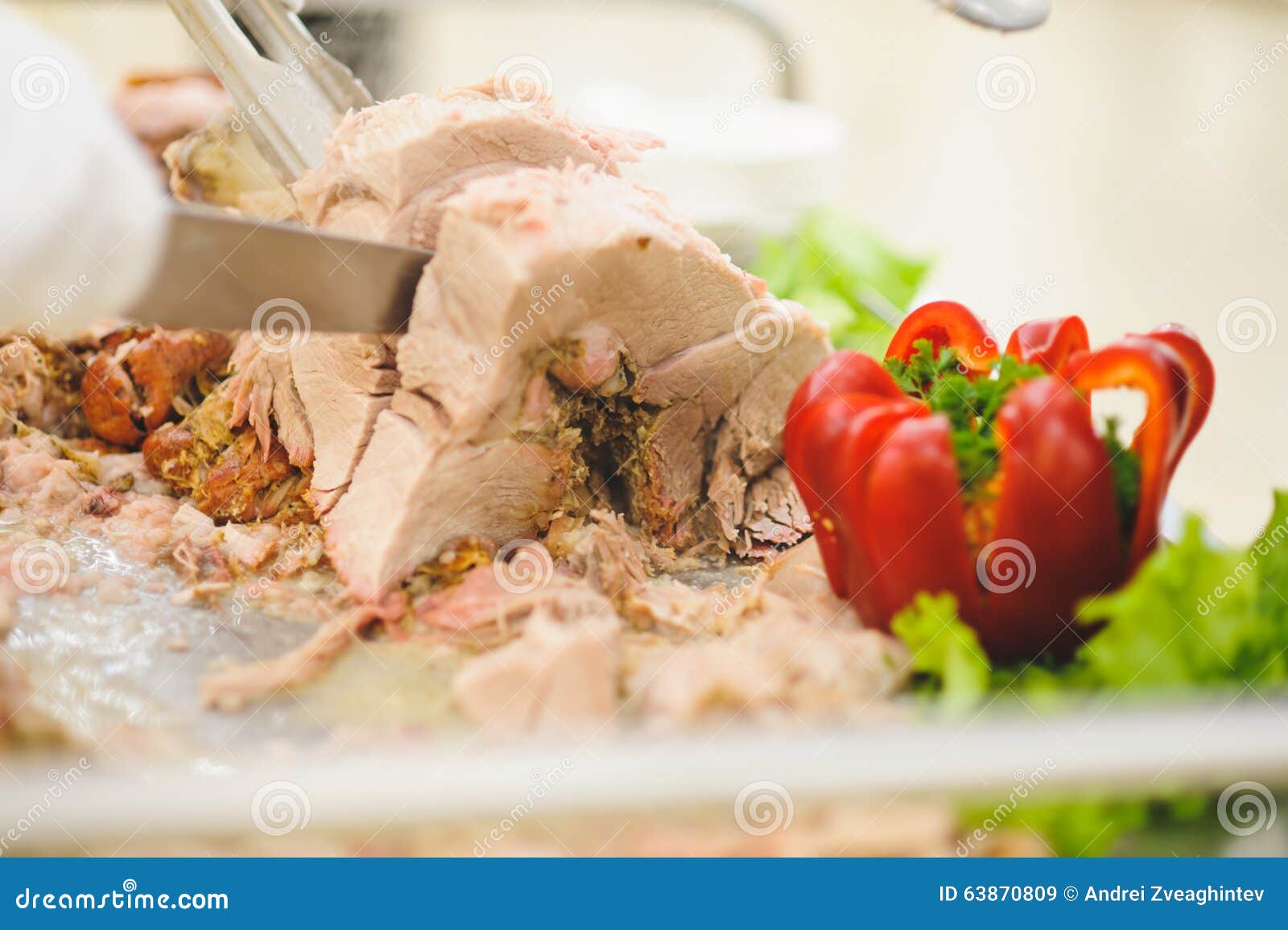 Waiter Cutting Hot Meat stock image. Image of care, married - 63870809